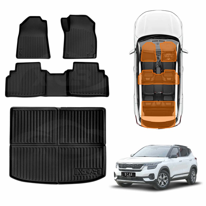 3D Floor Mats Boot Liner Set for Kia Seltos 2022-Onwards All Weather ...