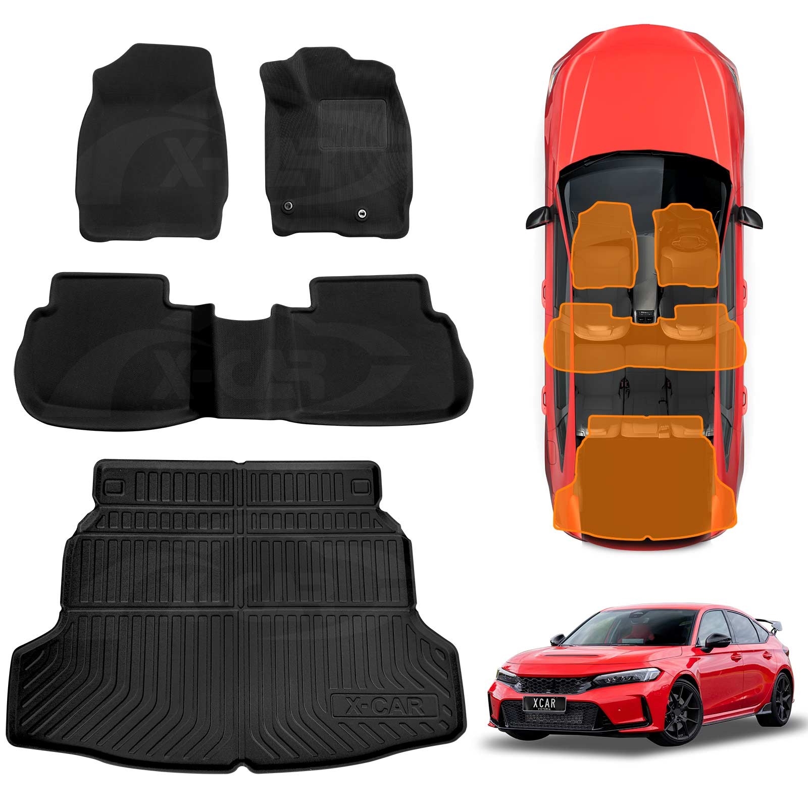 3D Floor Mats Boot Liner for Honda Civic Hatch 11th 2021-2024 All ...