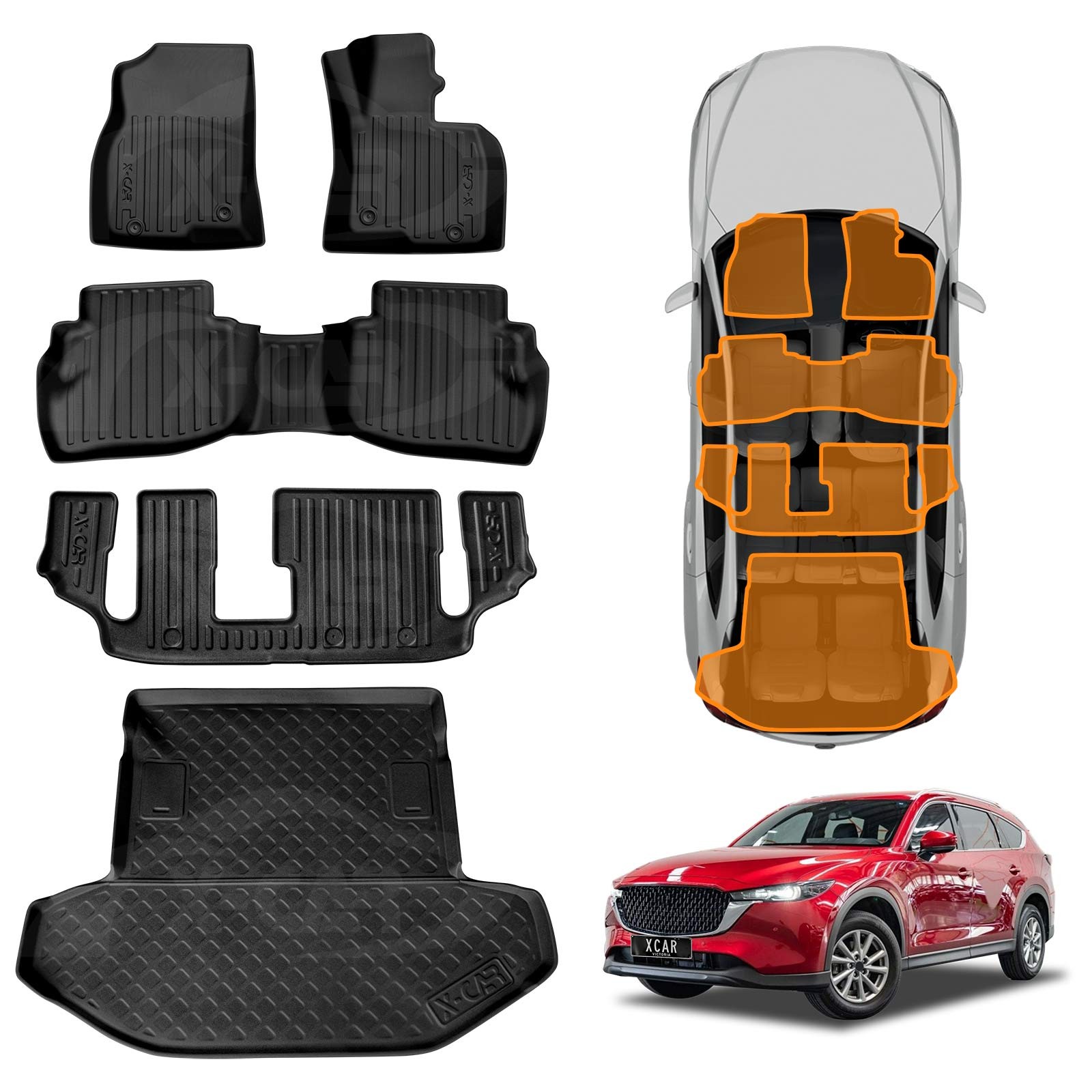 3D Floor Mats Boot Liner Set for Mazda CX-8 CX8 2018-2024 All Weather ...