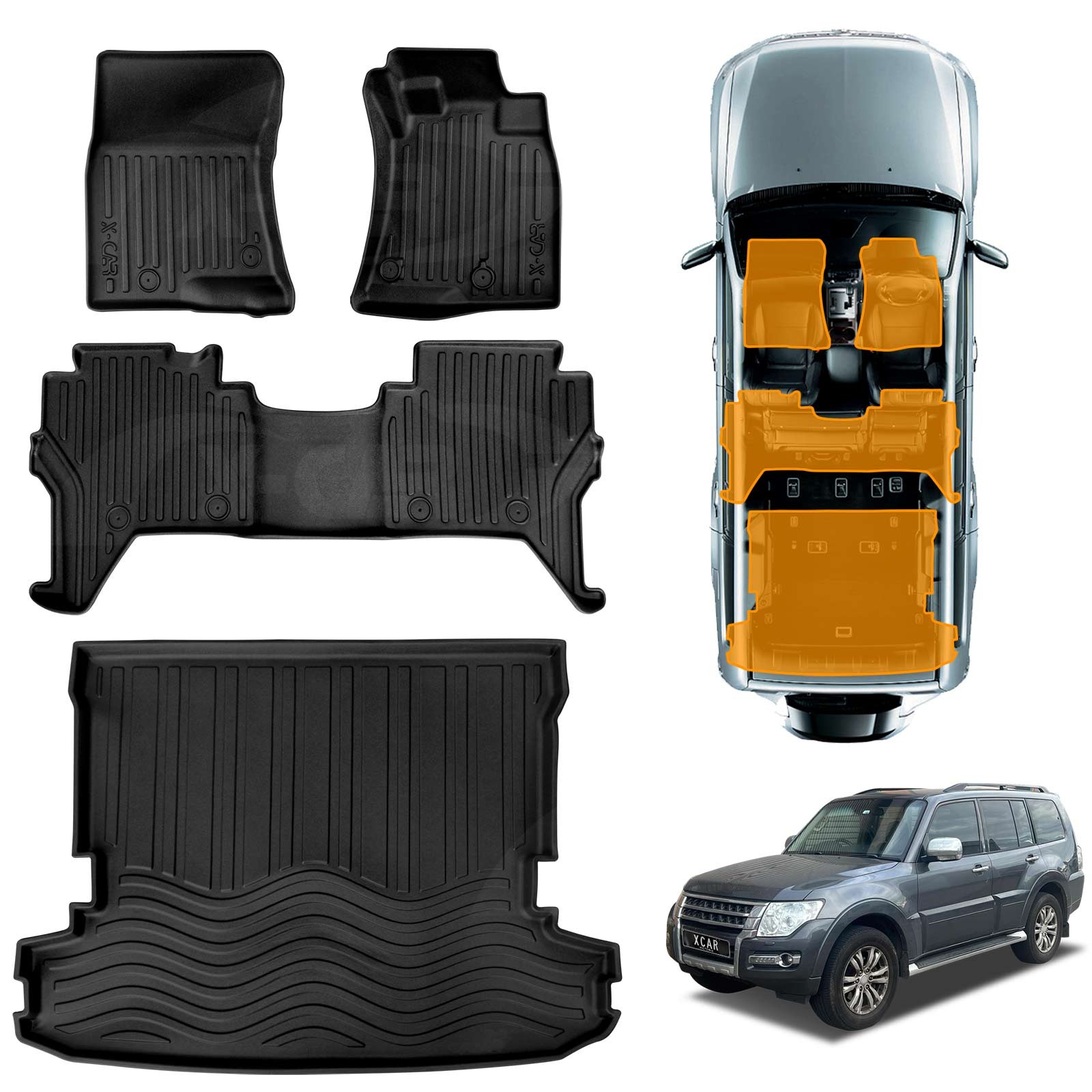 3D Floor Mats Boot Liner for Mitsubishi Pajero 2006-2022 All Weather ...
