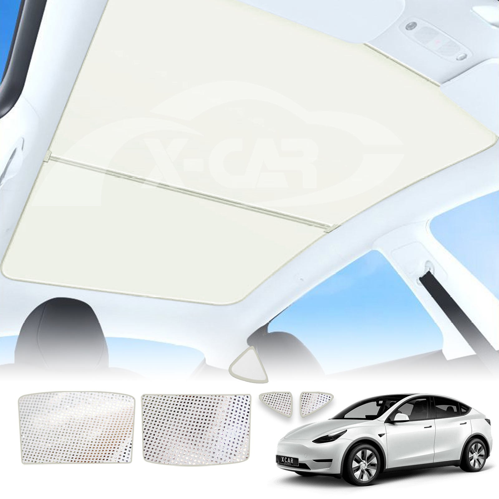 Tesla Model Y 2022-2025 2in1 Glass Roof Sun Shades UV protection ...