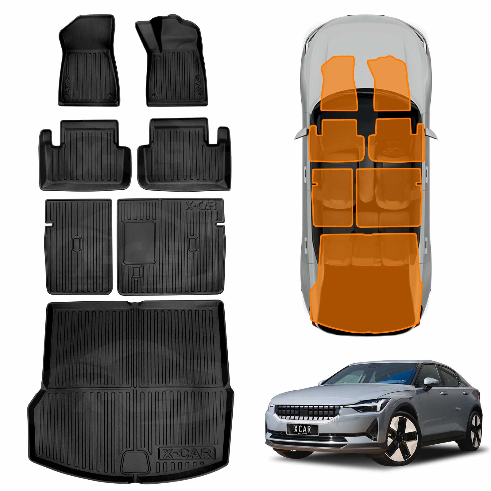 3D Floor Mats Boot Liner Set for Polestar 2 2021-Onwards All Weather ...