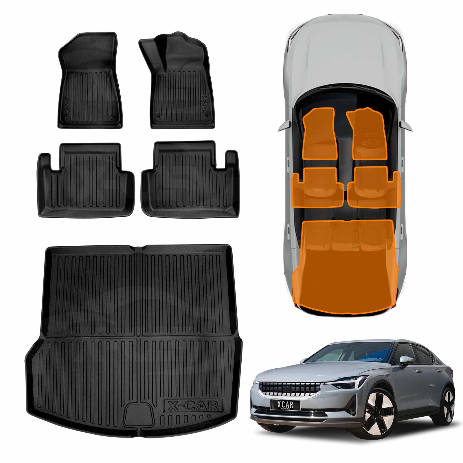 3D Floor Mats Boot Liner for Polestar 2 2021-Onwards All Weather Heavy ...