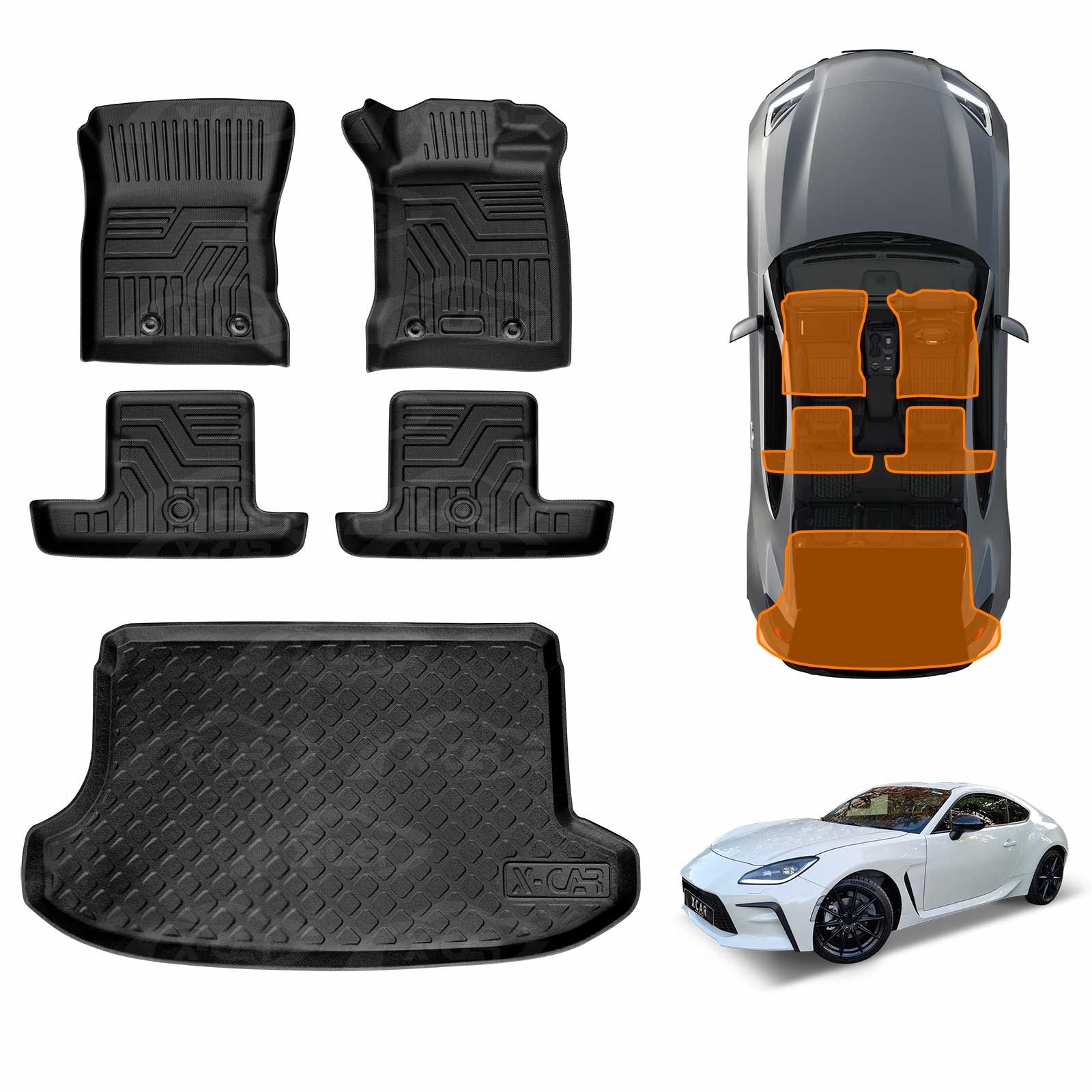 3D Floor Mats Boot Liner Set for Toyota GR86 2022-Onwards All Weather ...