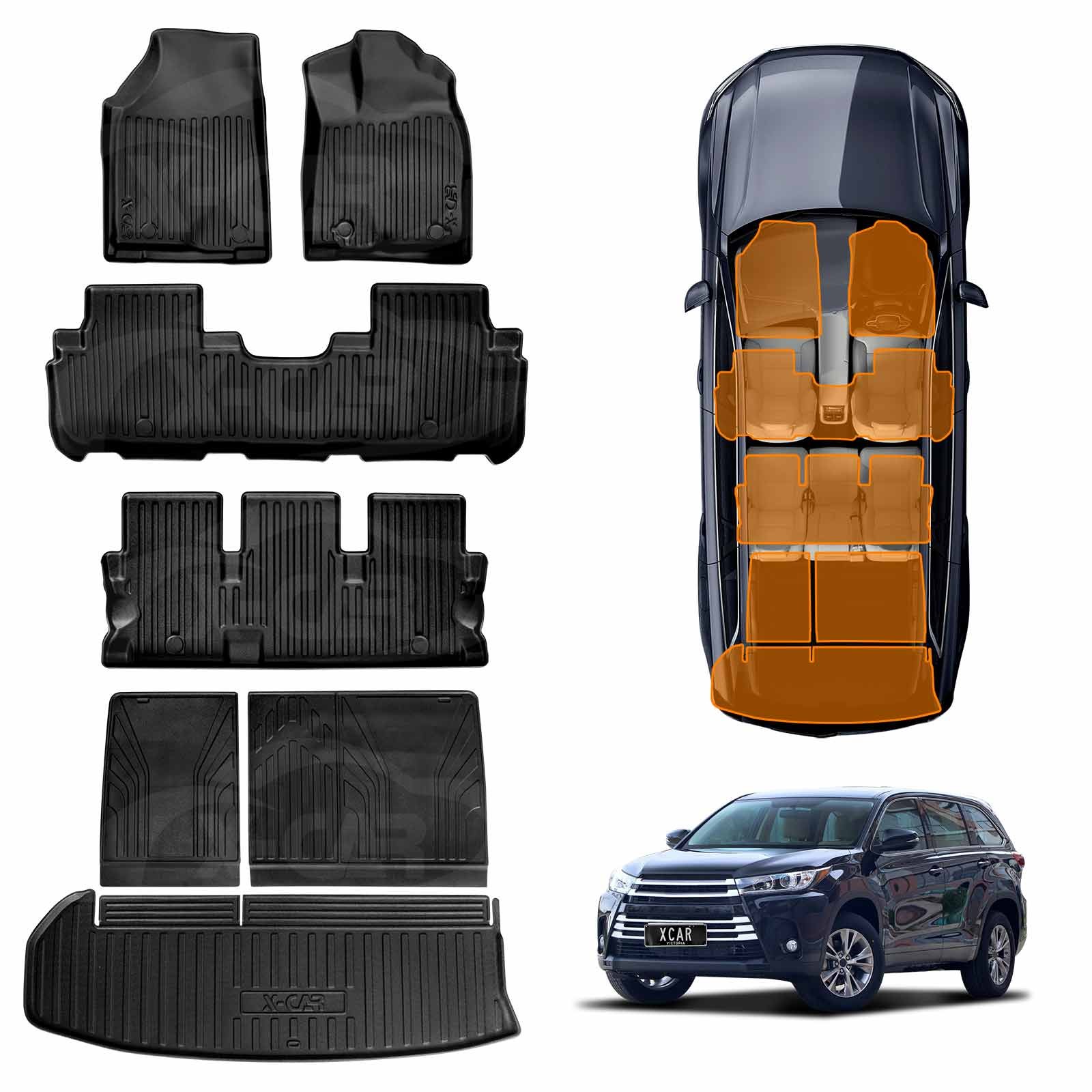 3D Floor Mats Boot Liners Set for Toyota Kluger 7 Seater 2014-2021 All ...