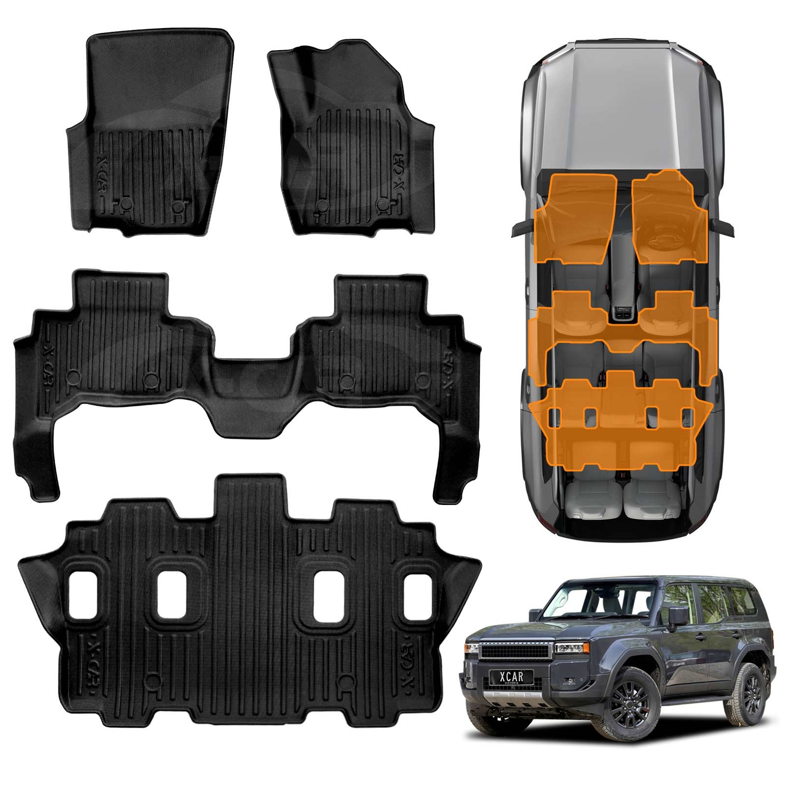 3D Floor Mats for Toyota Prado 250 Series 7 Seater 2024-2025 Heavy Duty ...
